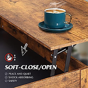 WLIVE Lift Top Coffee Table for Living Room,Coffee Table with Storage,Hidden Compartment and Metal Frame, Central Table for Reception Room,Rustic Brown