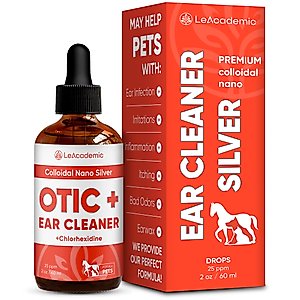 LeAcademic Dog Ear Infection Treatment | for Cat & Dog Ear Infection, Itching, Wounds | Colloidal Silver + Chlorhexidine | Ear Infection Treatment for Dogs, Pets | OTIC+ Ear Cleaner Drops | 2 Oz