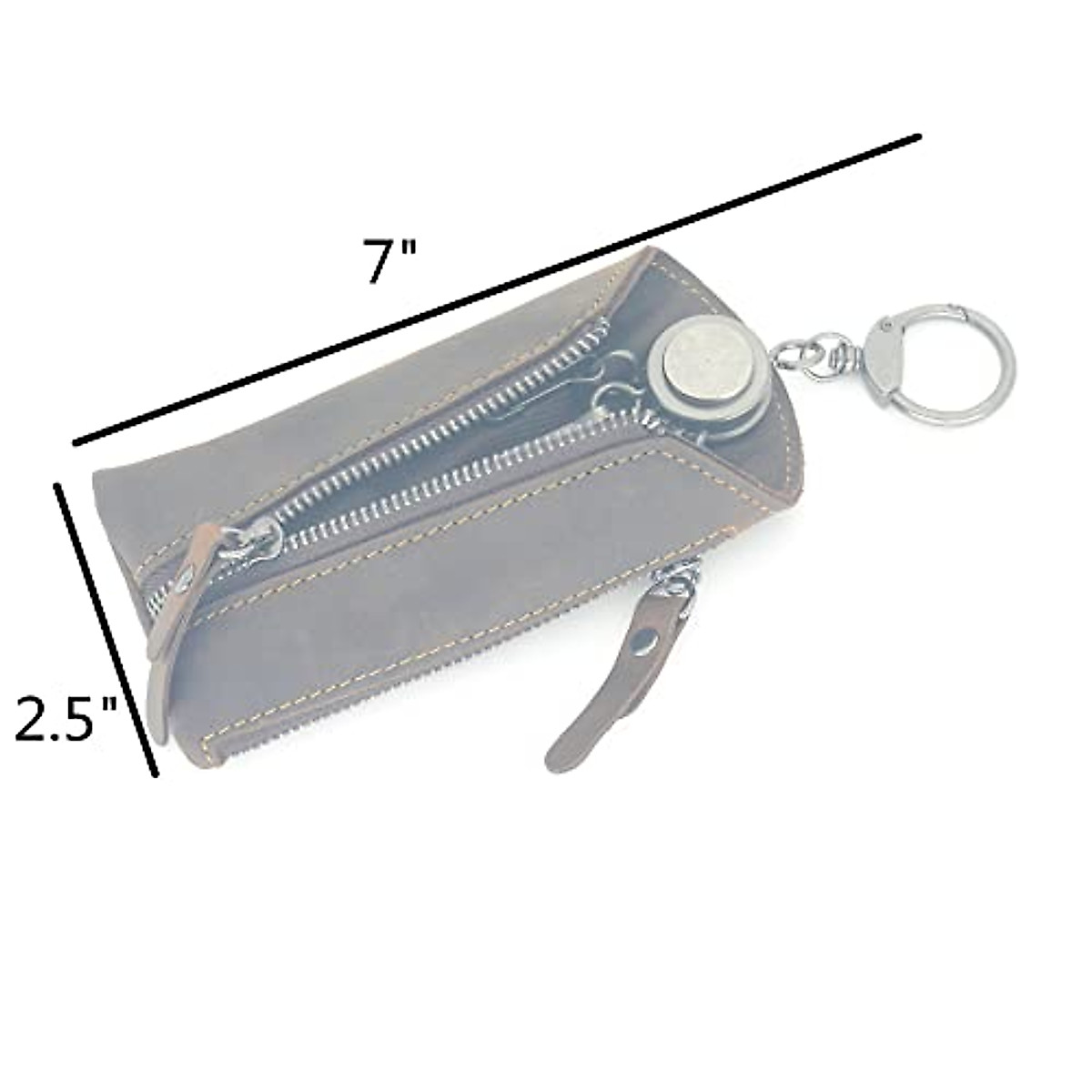 JJNUSA Genuine Leather Key Chain Zipper Coin Case, Leather Car Smart Key Chain Metal Hook and Keyring Zipper Coin Wallet (Darkbrown)