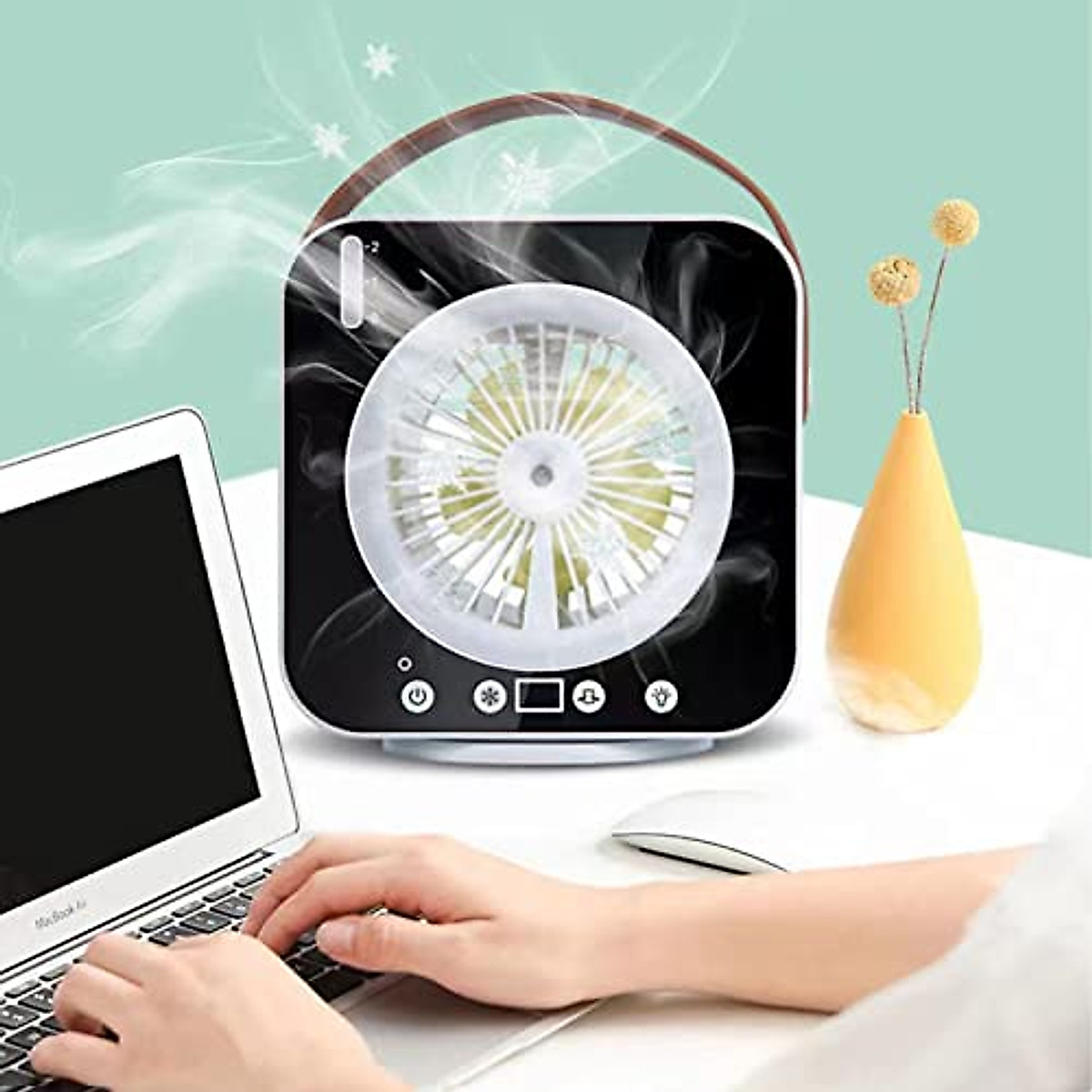 Mini Portable Air Conditioner Fan, LED Touch Oscillation Evaporative Air Cooler Fan 3 Speeds, USB Rechargeable Battery Powered Air Conditioner with Humidifier for Room Home Office Camping