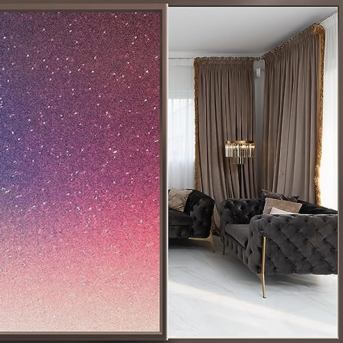 IOACIY Privacy Window Film Frosted Glass Sticker for Home Office Static Anti-UV Window Paper Decorative Window Covering for Bathroom (Universe Outer Space Starry Sky Red Blue-235, 17.7" x 23.6")