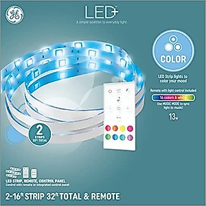 GE LED+ Color Changing LED Light Strip with Remote, Music Syncing Strip Light, 32 Foot