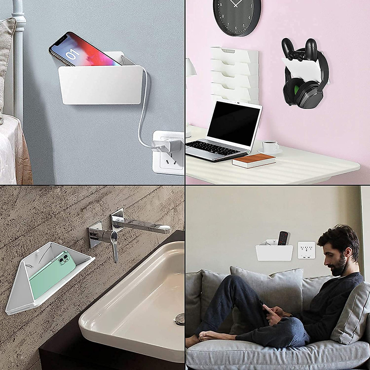 Holder Wall Mount Damage-Free (2 Pack),can be folded，Compatible with Game Controller，Headphone, Mobile Phone, Remote Controller, for Kitchen, Living Room, Bathroom, Bedside, Office