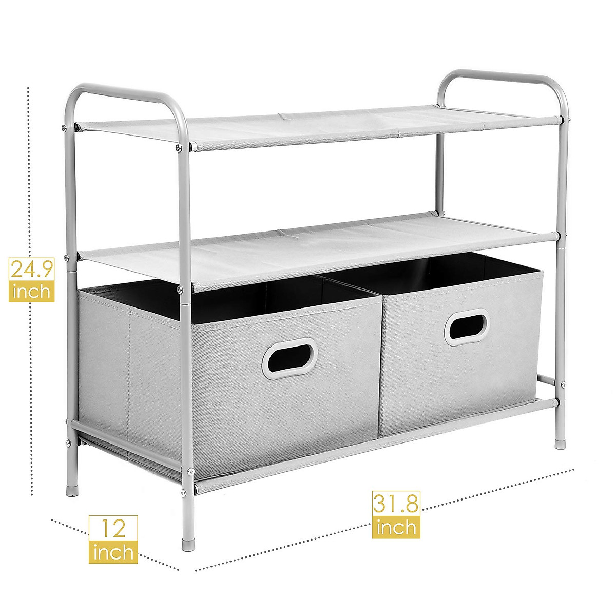 MaidMAX 3 Tiers Closet Shelf Organizer with 2 Drawers for Home Storage and Organization, Silver Grey