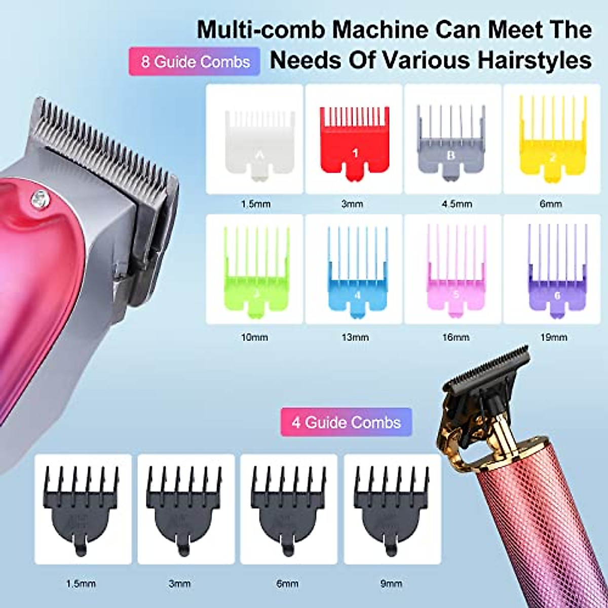 Lanumi Men Hair Clippers & Trimmers Set Cordless Barber Clipper for Hair Cutting Kit with Colored Guide Combs Professional Beard Trimmer Barbers USB Rechargeable