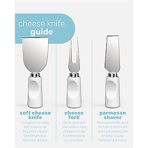 Wamery Cheese Knife Set - 3 Stainless Steel Cheese Knife Set for Charcuterie Board and Small Ceramic Cheese Cutting Board with Magnetic Wooden Holder Portable for Pairing with Wine Meat Fruit