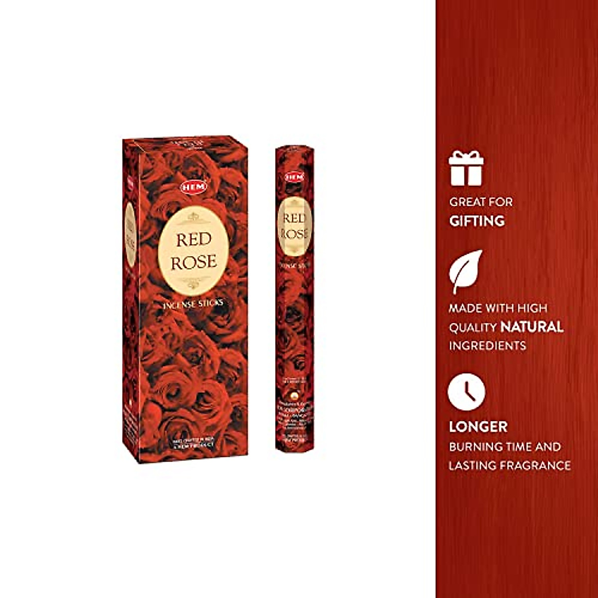 HEM Red Rose Incense Sticks (Pack of 6 -120 count, 301g) | Natural Fragrance For Aromatic Environment | Incense For Stress Relief, Relaxation and Air Purifier