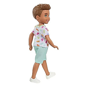 Barbie Chelsea Doll, Small Boy Doll with Brown Hair & Blue Eyes Wearing Gummy Bear T-Shirt, Shorts & Shoes