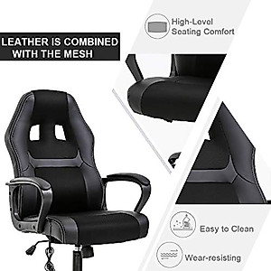 BestOffice BM-SV83-Black PC Gaming MassageErgonomic Desk Adjustable PU Leather Racing Lumbar Support Headrest Armrest Task Rolling Swivel Computer Chair for Women Adults, Black