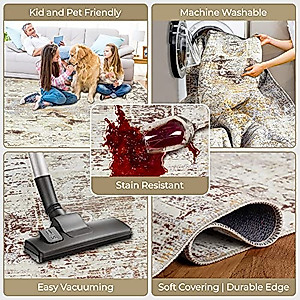 SUPERIOR Washable Indoor Runner Rug, Unique Home Floor Throw for Living Space, Dining Room, Office, Bedroom, Hallway, Entryway, Rustic Distressed Geometric Decor, Dove Collection, 6' x 9'