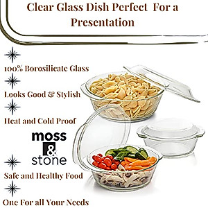 Moss & Stone Basics 6-Piece Glass Casserole With Covered, Borosilicate Glass Durable Bakeware Set, Glass Bowls Bakeware Dish Oven Safe & Microwave Safe, 3 Round Casserole Dish With Lid