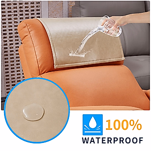 Hittun Non Slip Recliner Headrest Protector Washable Faux Leather Headrest Covers for Recliner Chair Waterproof Couch Headrest Covers for Sofa,Furniture,Office Chair,Theater Seat (Beige)