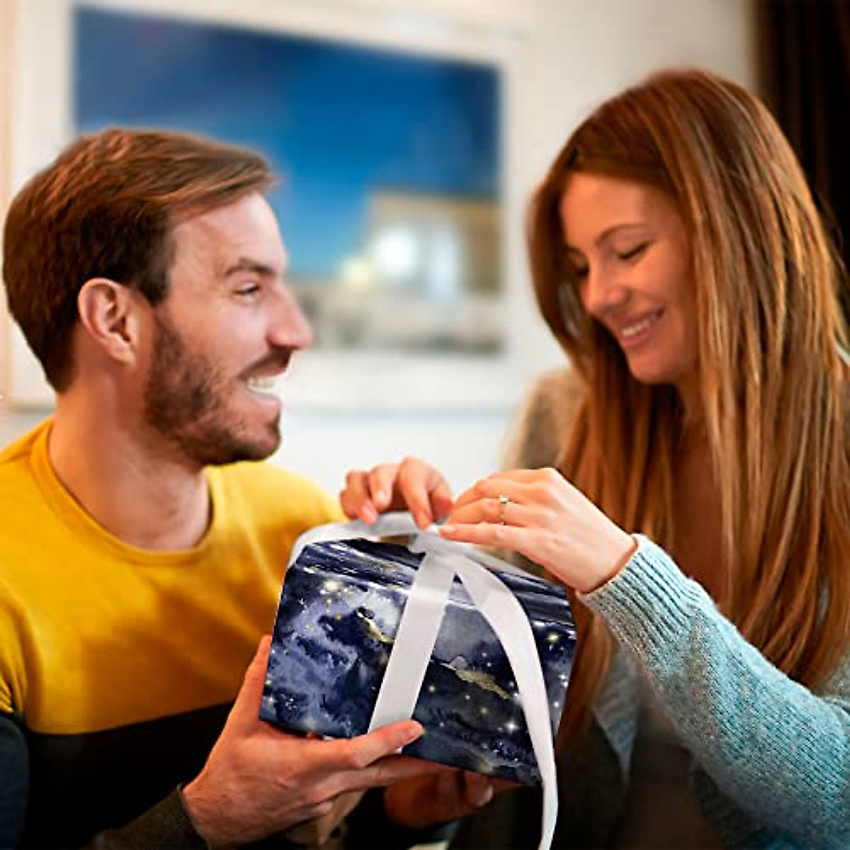 CENTRAL 23 Galaxy Wrapping Paper - Blue And Gold Wrapping Paper - 6 Sheets Gift Wrap - Watercolor Night Sky - Space Themed Gifts - Comes With Fun Stickers