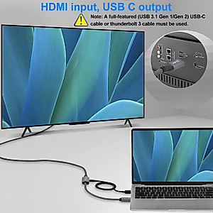 HDMI Male to USB-C Female Cable Adapter with USB C Power Cable,Uni-Directional HDMI (source) to Type C 3.1 (display) Converter,4K 60Hz Thunderbolt 3 Adapter for MacBook Pro,Microsoft Surface,Xreal Air