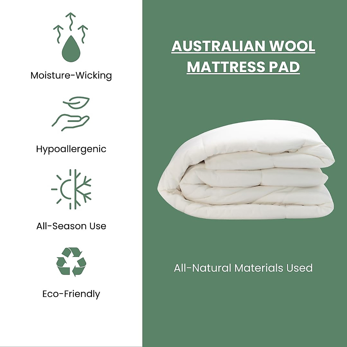 OrganicTextiles 100% Natural Australian Wool Mattress Pad with Organic Cotton Cover (King Size), Moisture Wicking, Luxurious Soft Feel, Baffle Box Stitching, Temperature Regulation, Machine Washable