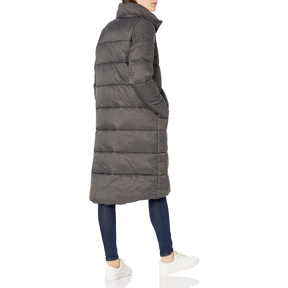 Amazon Essentials Women's Lightweight Water-Resistant Longer Length Cocoon Puffer Coat, Charcoal, Small
