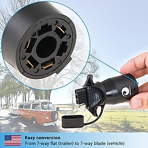 valonic Trailer Plug Adapter - with dust Cover - 7 Way Blade to 4 Way Flat - Trailer Connector for Trailer Light - 7 pin to 4 pin - Female