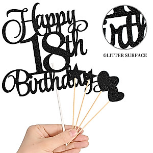 Lecferrarc 18th Birthday Cake Decorations, 18th Birthday Candles Cake Numeral Candles and Glitter Happy 18th Birthday Cake Toppers Set for Birthday Party Supplies (Black)
