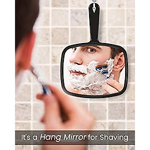 Gladmart Hand Mirror Salon Barber Hairdressing Handheld Mirror with Handle(Square Black 7.4 x 10.3 inches)