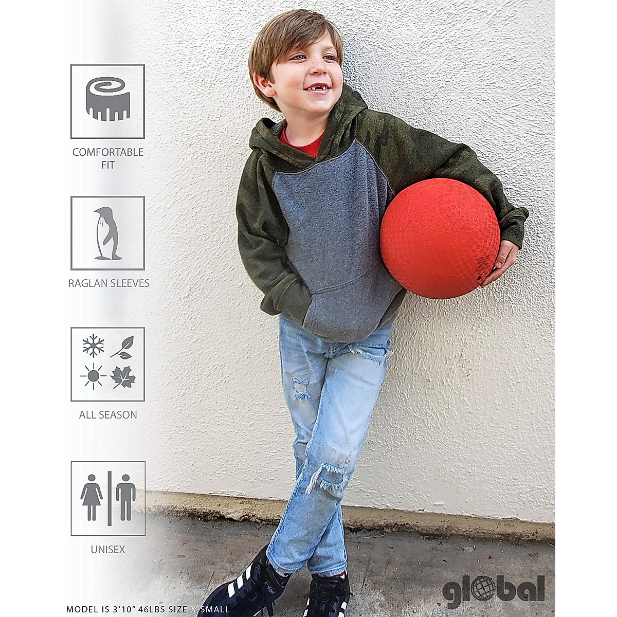 Global Blank Youth and Toddler Hoodies Super Soft Lightweight Pullover Sweatshirt Kids Hoodie for Boys and Girls,Grey,Medium