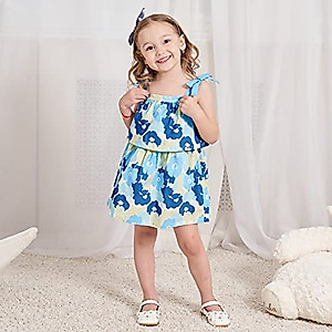 Sosomi Baby Blue Dress Sleeveless Baby Dress 12-18 Months Baby Girl Dress Summer Butterfly Dresses for Baby Girl Kid Floral Sundress Baby Girls' Dresses Flower Print Royal Blue Toddler Dress