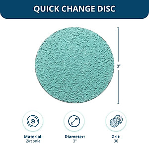 Benchmark Abrasives 3" Quick Change Green Zirconia Sanding Discs with Male R-Type Backing for Surface Finish Grind Polish Burr Rust Paint Removal Use with Die Grinder (25 Pack) - 36 Grit