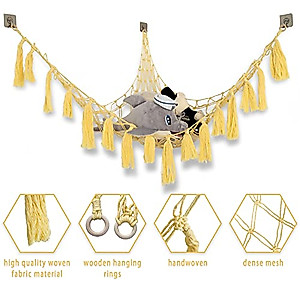 YELIENM Stuffed Animals Net or Hammock with LED Light, 59 inch Toy Hammock Net for Stuffed Animals Corner Hanging Stuffed Animal Storage Stuffed Animal Holder for Nursery Kids Bedroom (Yellow)…