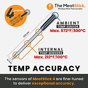 MeatStick 4 (One Probe Set) | Quad Sensors Smart Wireless Meat Thermometer | Digital Food Probe with Bluetooth | for Smoking, Grilling, BBQ, Air Fryer, Deep Frying, Oven, Rotisserie | Limited Range