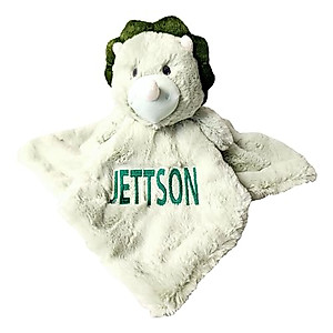 SONA G DESIGNS Custom Personalized Dinosaur Lovey Lovie Security Blanket with Rattle (Green Dino with Embroidered Name)