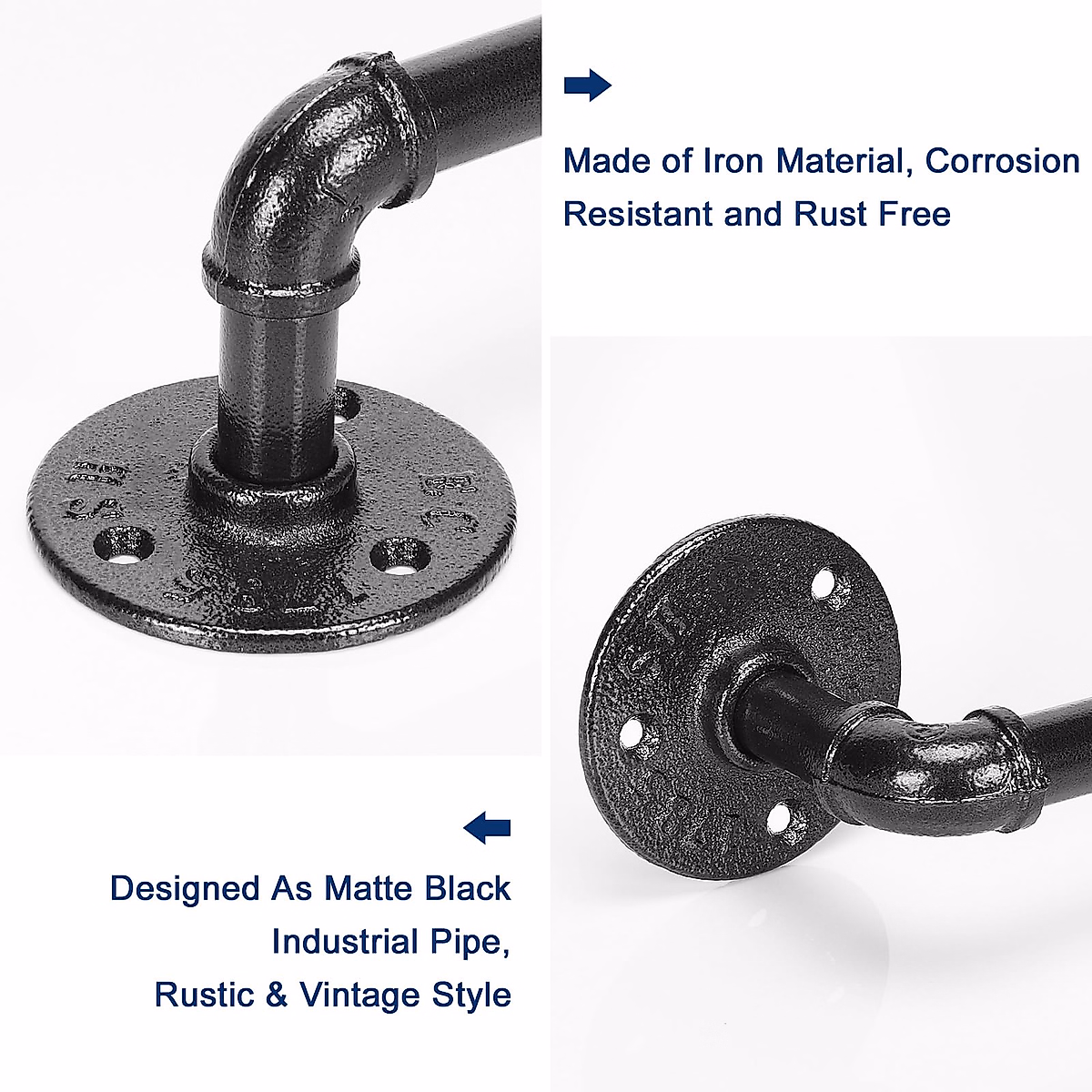 NearMoon Industrial Pipe Towel Bar, Heavy Duty Bathroom Hardware Towel Holder Accessory, Wall Mounted DIY Rustic Iron Bathroom Towel Rack Holder (24 Inch, Black)