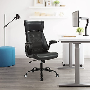 SOERGO Home Office Chair, Ergonomic Desk Chair with Lumbar Support, Faux PU Leather Cushion Mid Back Mesh Executive Computer Chair-Adjustable Headrest, Armrest, Height for Home Office Gaming, Black