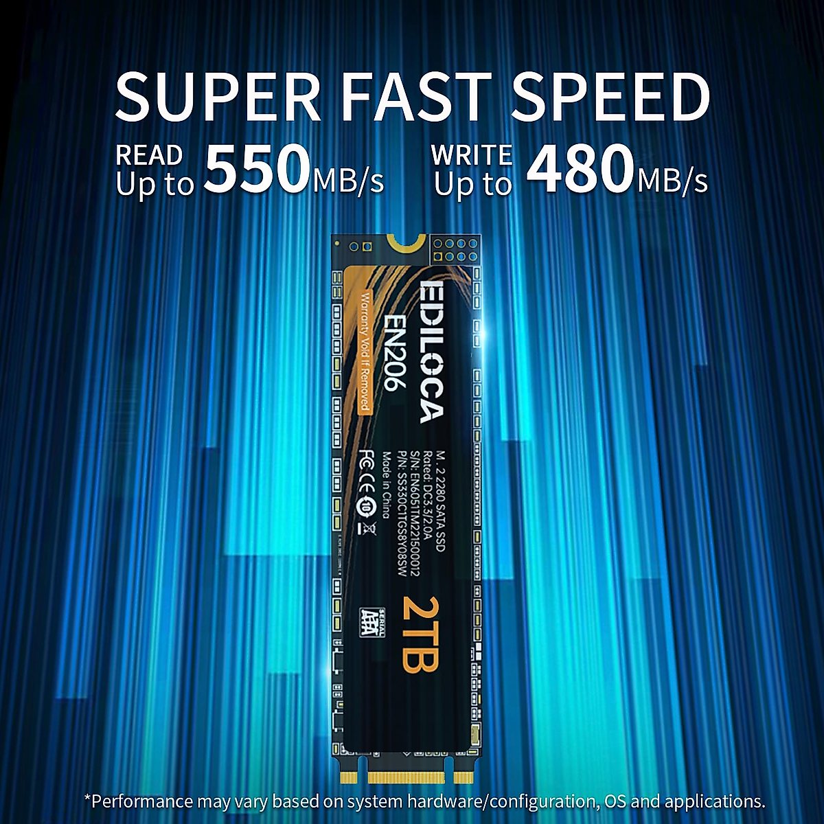 Ediloca EN206 2TB SSD M.2 SATA 3D NAND TLC, M.2 2280 SATA III 6Gb/s SSD Internal Hard Drive, Read/Write Speed up to 550/480 MB/s, Compatible with Ultrabooks, Tablet Computers and Mini PCs