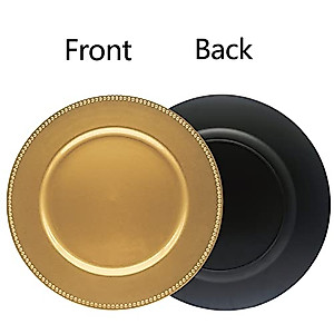 Cezoyx 12 Pack Gold Charger Plates with Beaded, 13 Inch Round Charger for Dinner Plate - Plastic Decor Charger Plate for Wedding, Party, Restaurant, Thanksgiving, Family Gathering