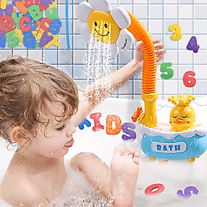 Bath Toy Bathtub Toy with Electric Shower and 36 Foam Bath Letters and Numbers, Organizer Mesh Net, Chritsmas Gift for Toddlers, Kids and Babies