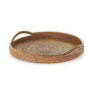KOUBOO La Jolla Serving Tray, Brown Tray, Rattan Serving Tray, Serving Tray with Handles, Hosting Tray, Party Tray, Ottoman Tray, Tea, Living Room, Grill, Fruit, Display Tray, Servewear, Honey Brown