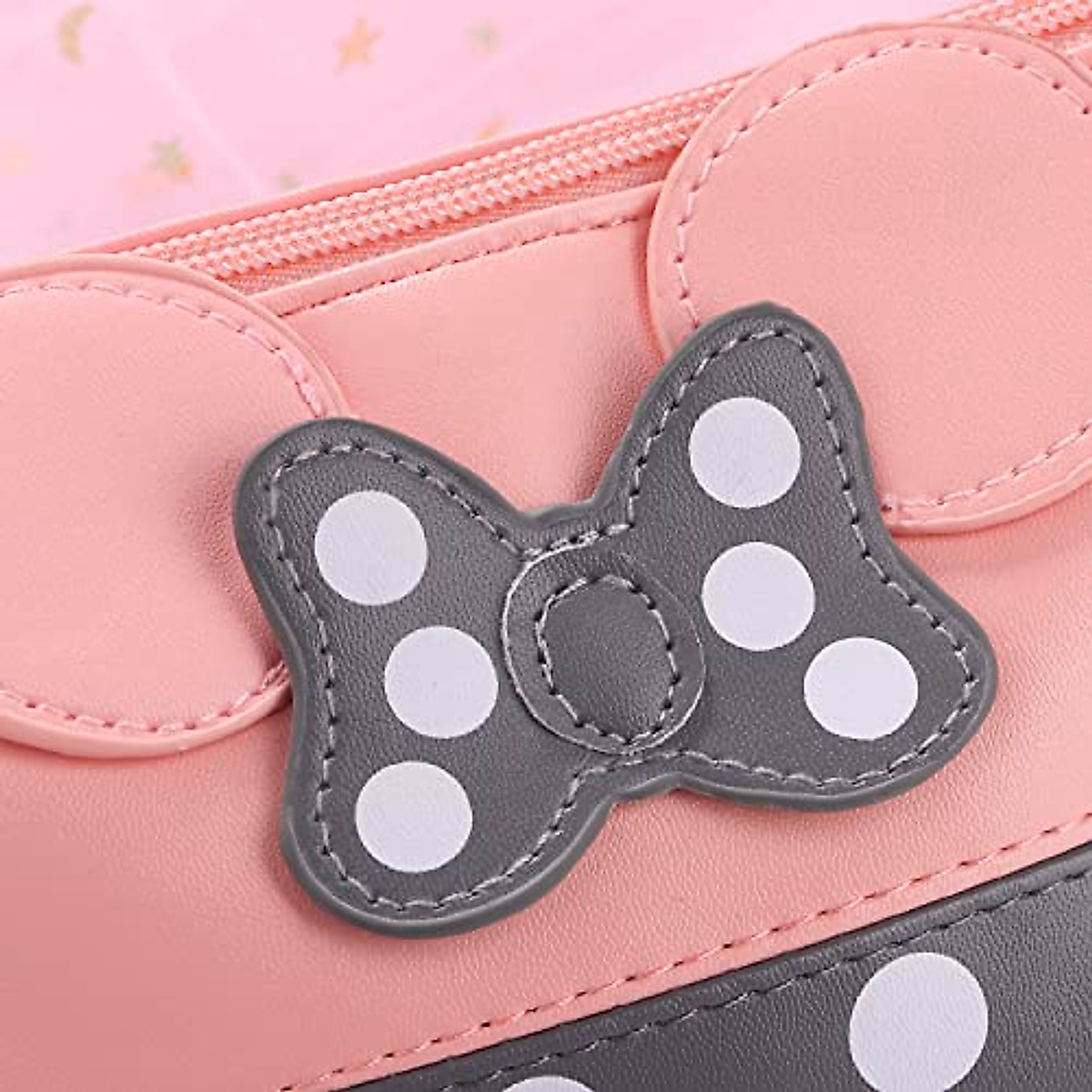 yiwoo Cosmetic Bag Mouse Ears Bag with Zipper,Cartoon Leather Travel Makeup Handbag with Ears and Bow-knot, Cute Portable Cosmetic Bag Toiletry Pouch for Women Teen Girls Kids(Pink)