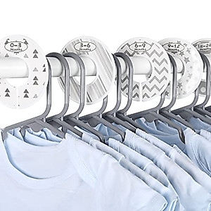 Minnebaby Plastic Baby Hangers 60 Pack, Ultra Thin No Slip Infant Nursery Clothes Hangers with 6 Pcs Cute Clothing Dividers for Boys & Girls Closet Organizer, Gray Kids Hangers