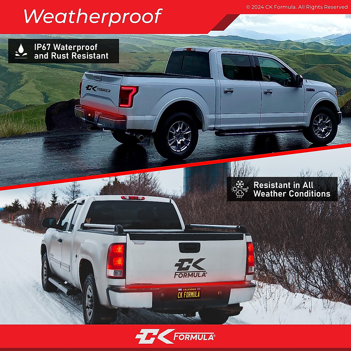 CK Formula 60 Inch LED Tailgate Light Bar for Trucks Single Row - Tailgate Light Strip, Red Turn Signal, Double Flash, Brake, Running, White Reverse Light, Truck Accessories, 1 Pack