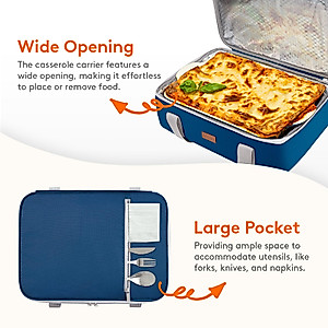 Lifewit Insulated Casserole Carrier for Hot or Cold Food, Casserole Dish with Lid and Carrying Case, Lasagna Holder for Potluck Parties/Picnic/Cookouts, Fits 9"x13" Baking Dish, Pure Blue