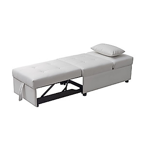 Kings Brand Furniture - Multi-Function Ottoman, Sofa Bed Sleeper, Convertible Chair, White
