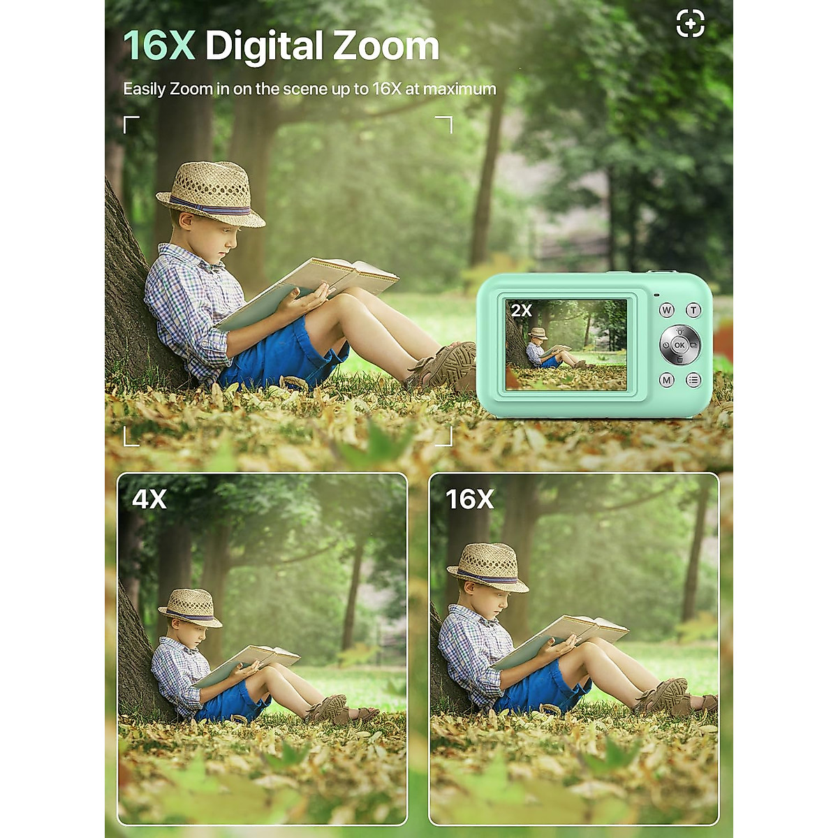 Digital Camera, FHD 1080P Kids Camera with 32GB SD Card 16X Digital Zoom Portable Small Camera, Compact Point and Shoot Camera Mini Digital Camera for Teens Kids Boys Girls Students Seniors - Green