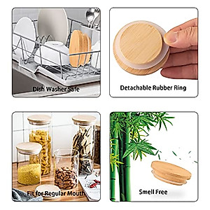 Oui Yogurt Jar Lids, 4 Pack Oui Lids, Reusable Natural Bamboo Wood Lids for Oui Yogurt Jars with Silicone Rings Tight Seal (Jars Aren't Included)