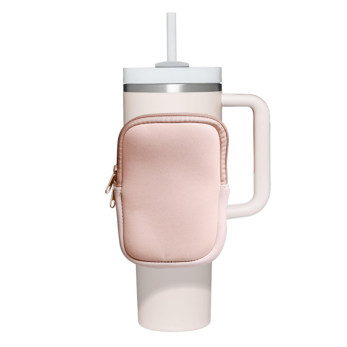 Water Bottle Pouch Compatible for Stanley 40 oz Tumbler with Handle & Stanley Ice Flow 20oz 30oz, Running Water Bottle Handheld Caddy Compatible with Stanley Quencher Adventure 40oz（Pink Dusk）