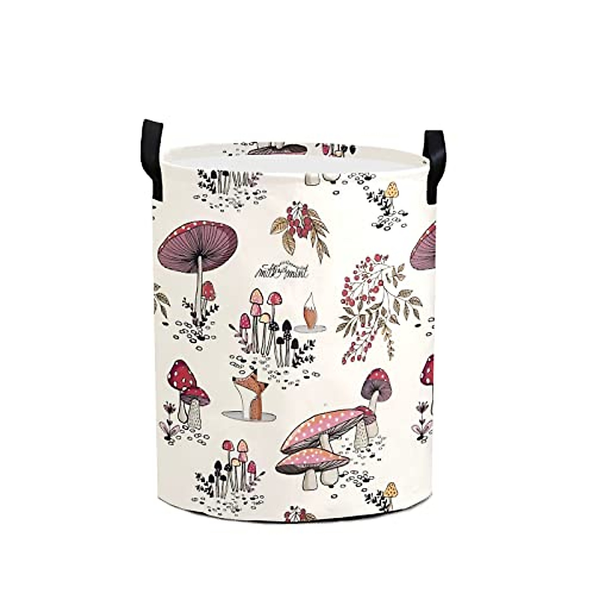 ArtToLife Mushroom Laundry Basket Waterproof Oxford cloth with Knitting Handle Collapsible Large Round Storage Dirty Laundry Hamper, Multicolored1