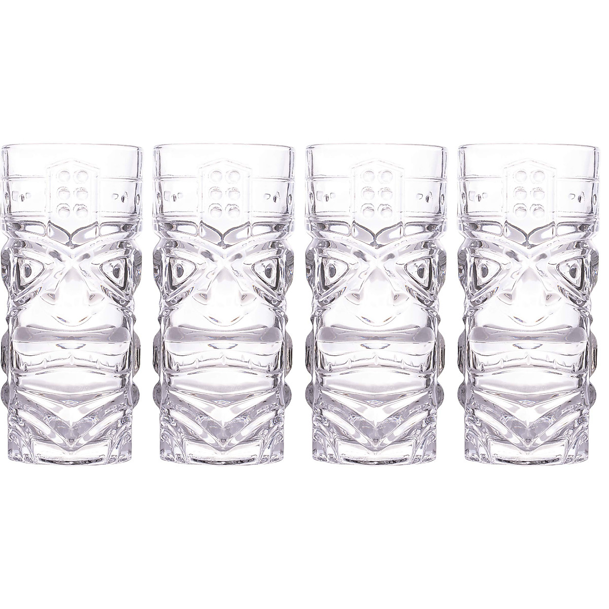 Clear Tiki Glasses, Set of 4 - 450 ML - Perfect for Exotic Cocktails, Lemonade, Ice Tea, Mixed Drinks- Exotic Zombie, Rum, Mai Tai, Pina Colada, Punch, Hurricane, Bar Drinkware