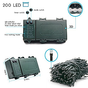 Lalapao Battery Operated 200 LED String Lights with Automatic Timer Fairy Christmas Lighting Decor for Outdoor Indoor Xmas Tree Garden Patio Lawn Outside Home Party Landscape Decorative (White)