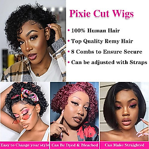 Short Curly Human Hair Wigs Pixie Cut Bob Glueless Wigs Front for Black Women with Baby Hair, 13x1 Lace 180% Density Pre Plucked HD