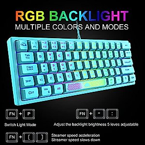 60% Gaming Keyboard and Mouse Combo Samll Mini RGB Backlight Mechanical Feeling and Honeycomb Optical Mouse, Mouse pad for Gamers and Typists