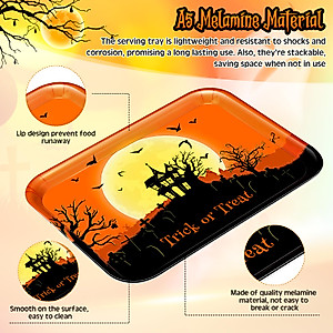 Baderke 3 Pcs Halloween Serving Trays 13 x 10 Inch Reusable Pumpkin Food Snack Trays Melamine Rectangular Party Dinner Plates for Halloween Trick or Treat Party Tableware Supplies