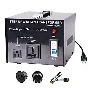 PowerBright Step Up & Down Transformer, Power ON/Off Switch, Can be Used in 110 Volt Countries and 220 Volt Countries, Convert from 220-240 Volt to 110-120 Volt & from 110-120 Volt to 220-240 (2000W)